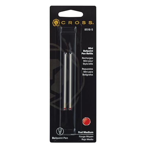 Cross Mini Ballpoint Pen Refill - Red Medium - Dual Pack, Medium Red (8518-5)