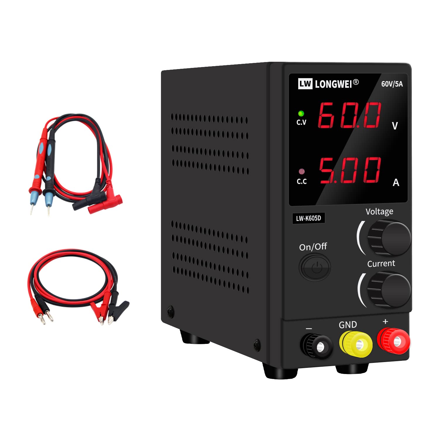 DC Power Supply Variable 60V 5A,Adjustable Regulated Switching Power Supply Digital with Alligator Leads US Power Cord for Repair