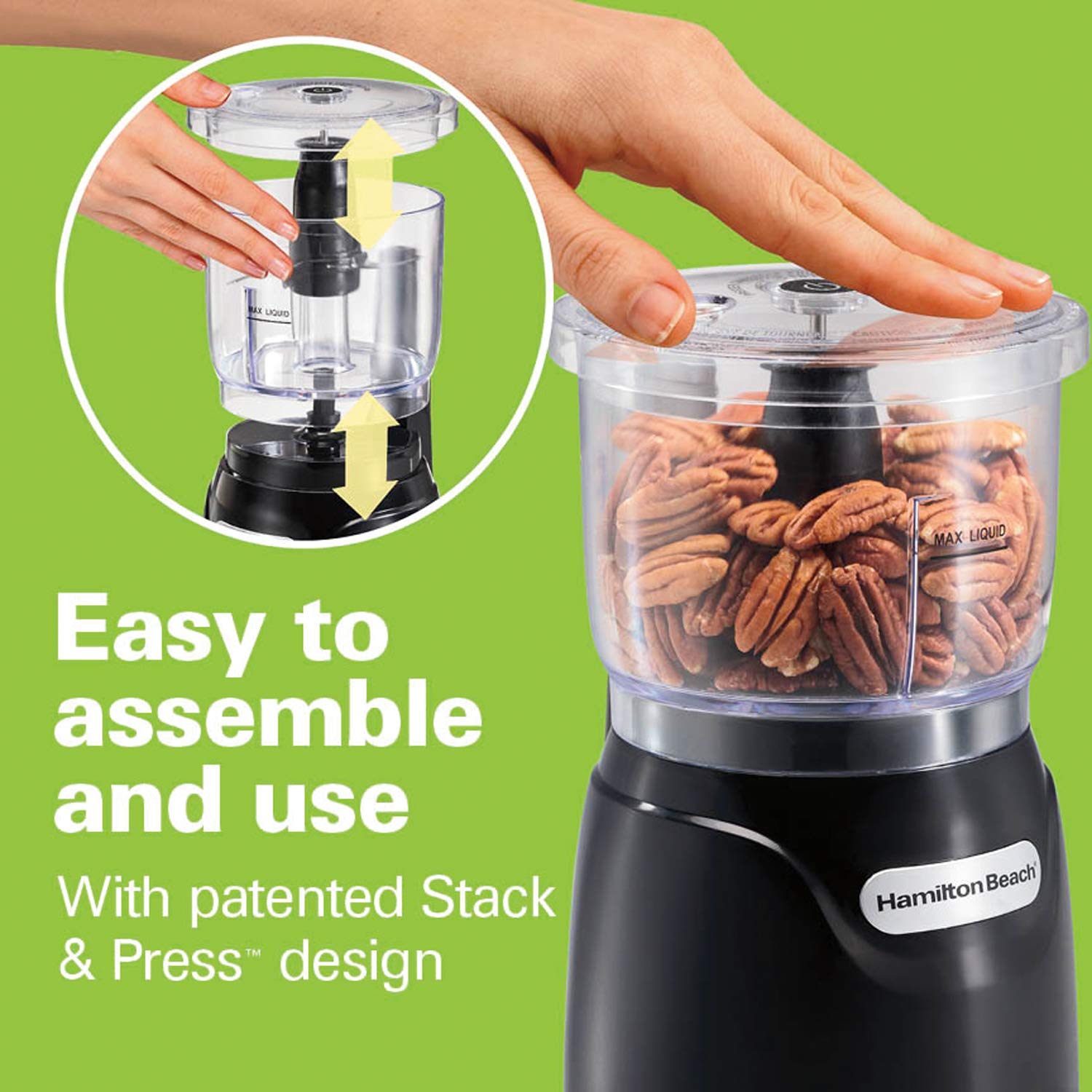 Hamilton Beach Stack & Snap Food Processor and Vegetable Chopper, Black & Electric Vegetable Chopper & Mini Food Processor, 3-Cup, 350 Watts, for Dicing, Mincing, and Puree, Black