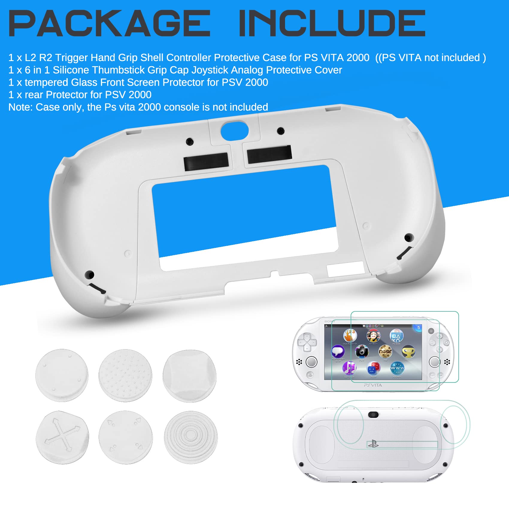 Gorliskl Hand Grip Handle Joypad Protective Case with L2 R2 Trigger Button Grip Shell Controller Protective Case for Sony PlayStation PS Vita 2000 PSV 2000 PS Vita Slim.(White)
