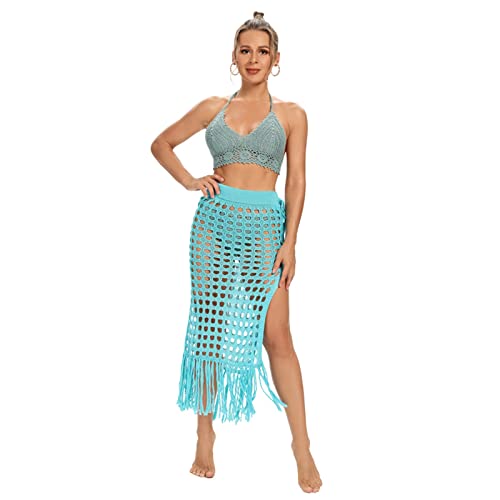 Going Out Tops for Women Black Hollow Split Summer Sexy Knitted Skirt Solid Women's Beach Color Ripped Fringed