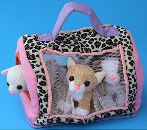 Plush Kitty Cat Carrier with 4 Meowing Kittens | Plush Animal Toy Baby Gift | Toddler Gift (Cat Carrier)