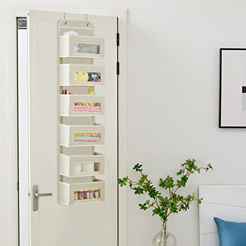 YOUDENOVA Over Door Organizer, 6-Shelf Nursery Hanging Organizers for Baby Essential, Closet Door Organizer for Dorm, Beige