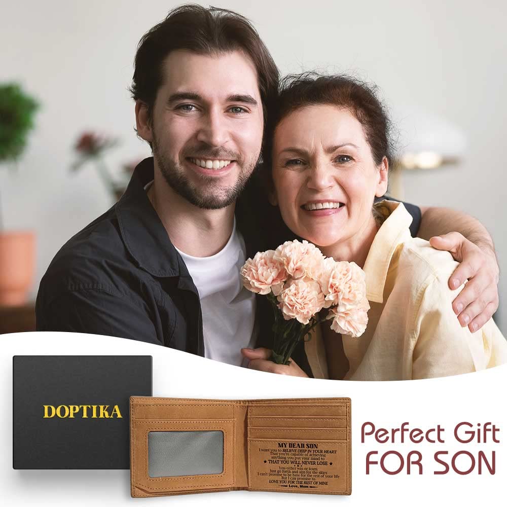 Doptika Engraved Bifold Wallet - Wallet For Son From Mom - Rfid Wallet For Men - Wallet For Men Rfid Blocking - Leather Wallets For Men - Wallet For Men Son Gifts From Mom To My Son Wallet From Mom