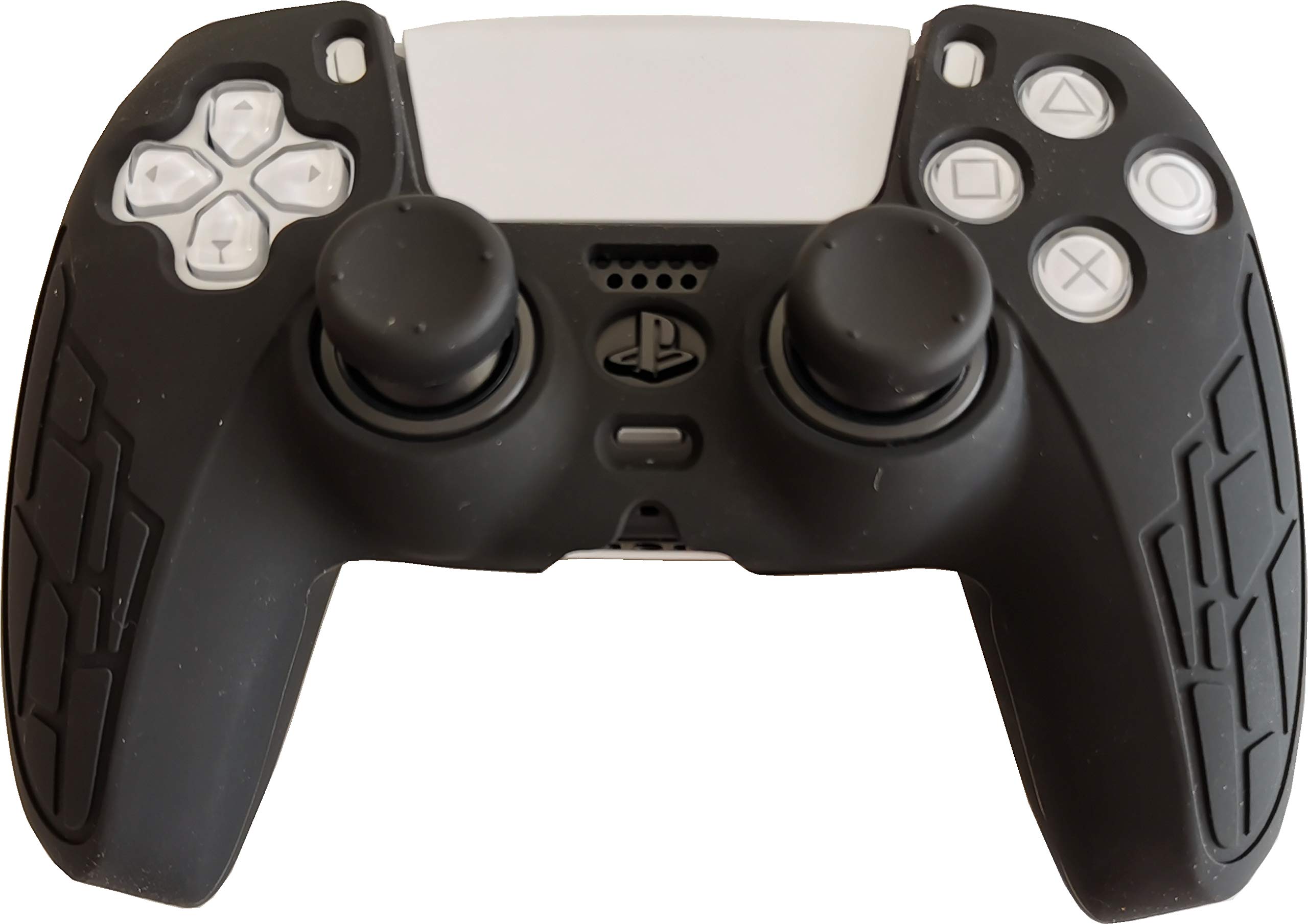 Ealona PS5 Controller Skin - Thickening Silicon Rubber Grip Cover Soft Anti-Slip Protective Case for Playstation 5 Controller - Controller Skin x 2 + Thumb Grips Caps x8 (Black,Red)