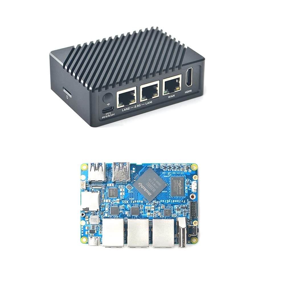 Midautoo for NanoPi R5S RK3568 Development Board EMMC Dual 2.5G Gigabit Ethernet Port Development Board with Case Parts Accessories PCB 4GB+16GB