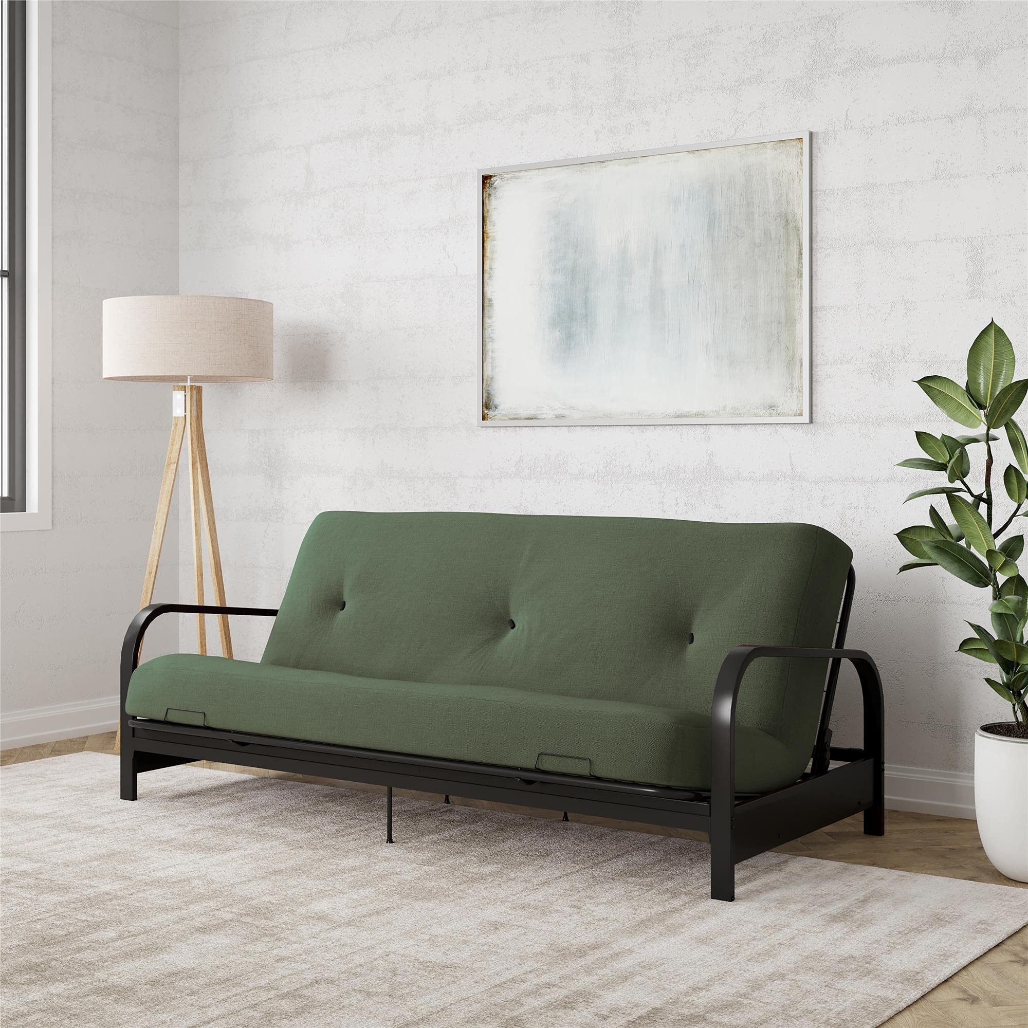 DHP Brax Black Metal Arm Full Size Frame with 6” Thermobonded High Density Polyester Fill Futon Mattress