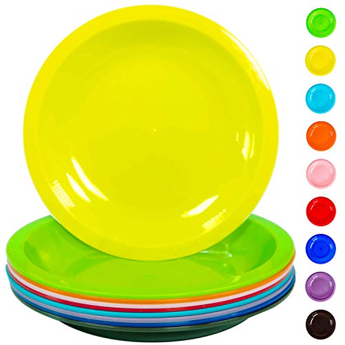 Youngever 54 pcs Plastic Kids Dinnerware Set of 9 in 9 Assorted Colors, Toddler Dining Set, Cups, Kids Plates, Kids Bowls, Flatware Set, Kids Dishes Set