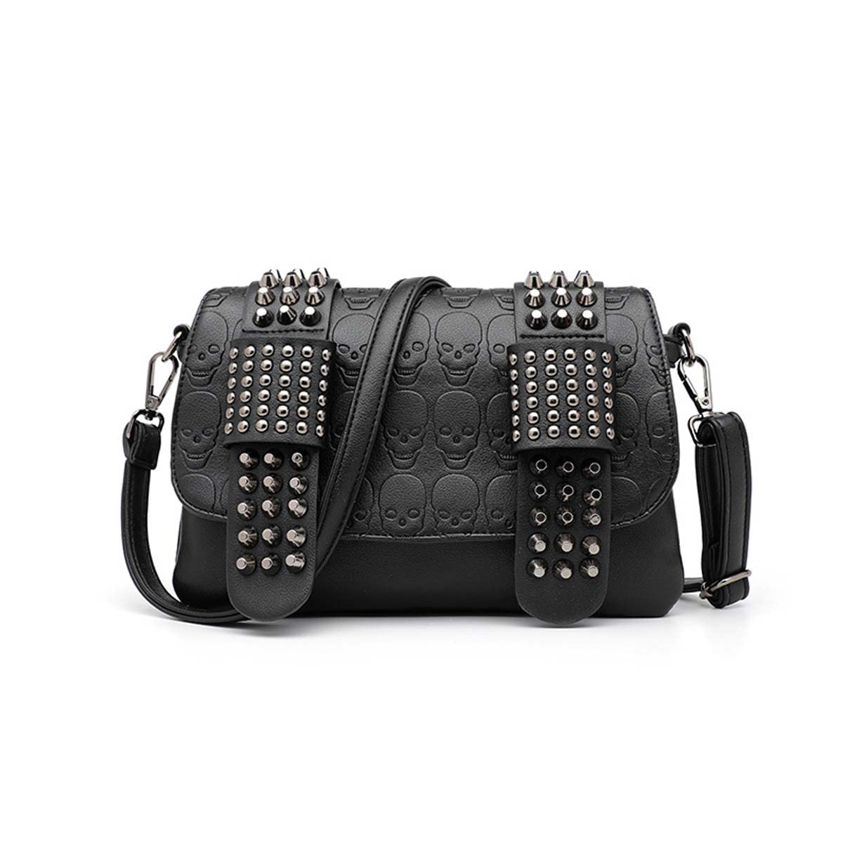 Gothic Shoulder Bag Steampunk Shoulder Messenger Bag Rivet Skull Shoulder Bag Harajuku Shoulder Bag (black)