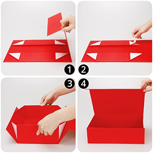 MONDEPAC Gift Box 11x7.5x3.5 Inches,Red Gift Boxes with Magnetic Lid,Christmas Gift Box Contains Card, Ribbon, Shredded Paper Filler Gift Box for Gift Packaging,Christmas Birthdays Gift Packaging