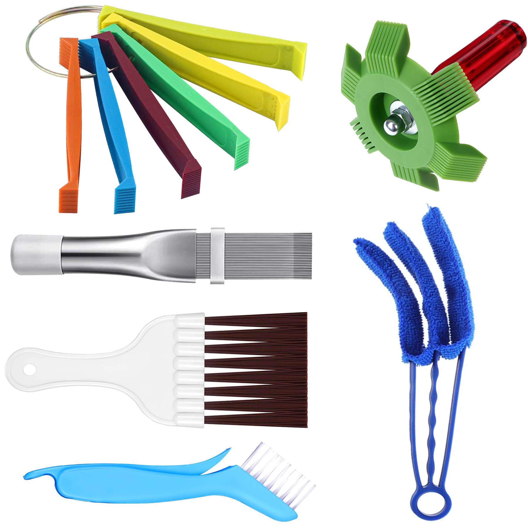Jakaphoric 6 Pcs Air Conditioner Fin Comb Cleaner Set, Ac Fin Comb Straightener Tool, Radiator Comb for a/c Unit,Ac Coil Cleaner Kit Brush for Evaporator Radiator Repair Clean Tool