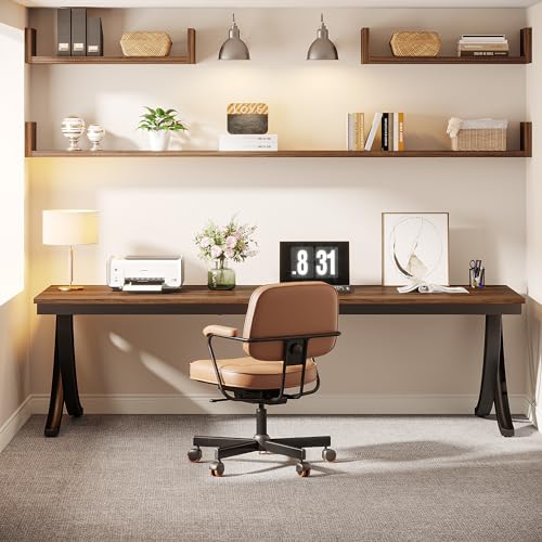 LITTLE TREE 2 Person Computer Desk, 78.7-Inch Extra Long Executive Desk, Large Office Desk for Two People, Wooden Double Writing Desk Study Table for Home Office, Black and Rustic Brown
