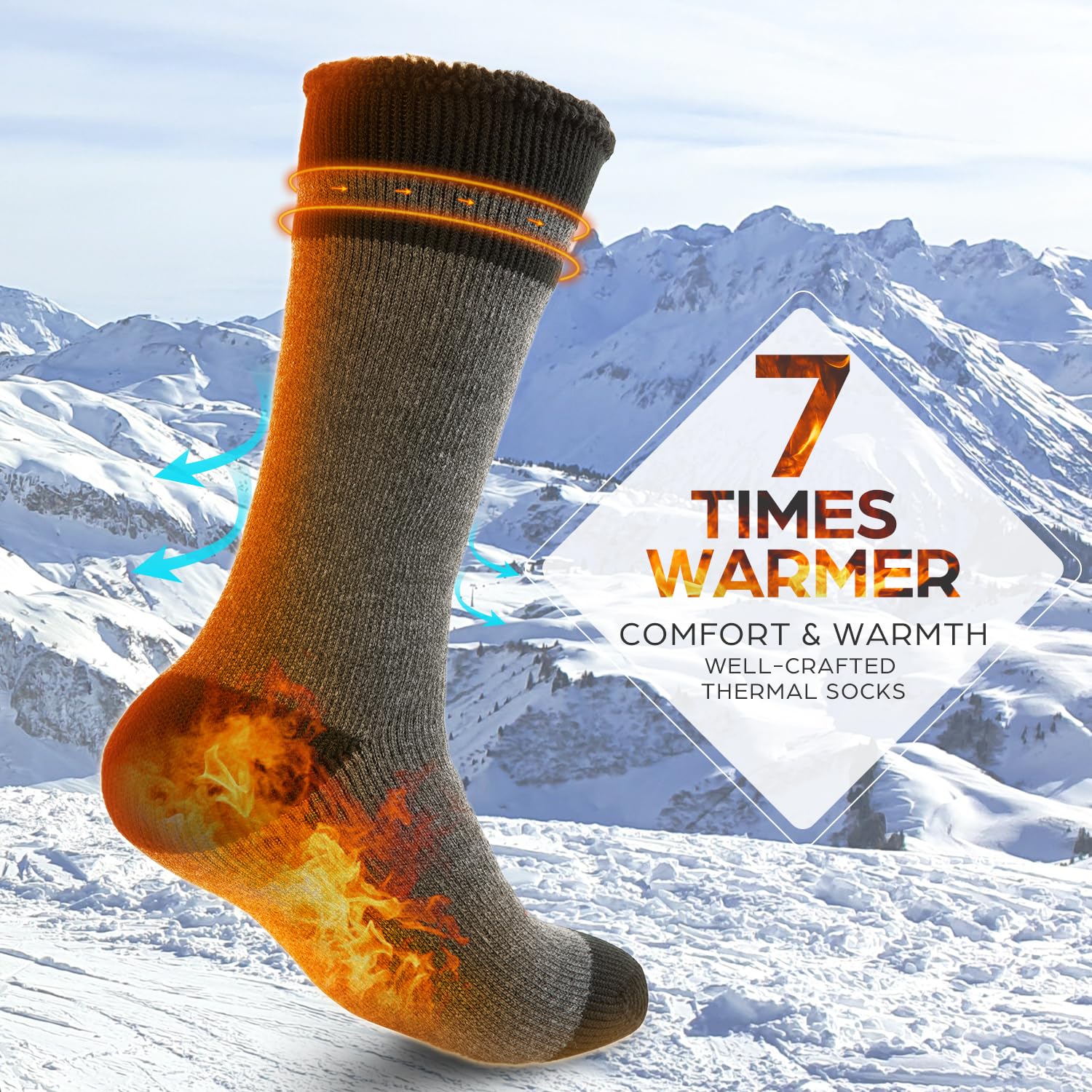 DG Hill Boot Socks Striped Sock - Warm Socks for Winter Cold Weather Heated Sock - Thermal Sock Thick Hiking Long Socks 2 Pack