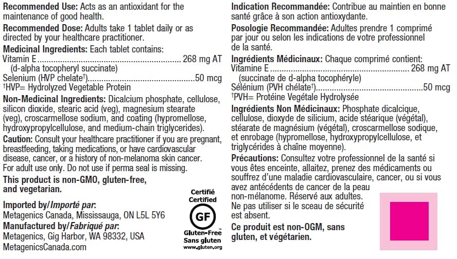 Metagenics E-400 Selenium, Antioxidant Supplement with Vitamin E to Help Support Cellular Health - 60 Tablets, 2 Month Supply