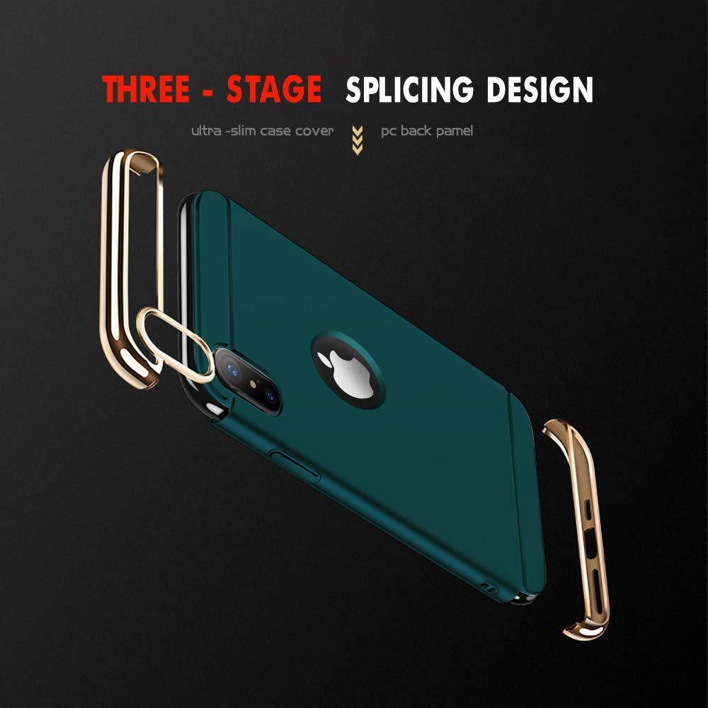 CROSYMX iPhone X/XS Case, 3 in 1 Ultra Thin and Slim Hard Case Coated Non Slip Matte Surface with Electroplate Frame for Apple iPhone X/XS(5.8'') - Dark Green