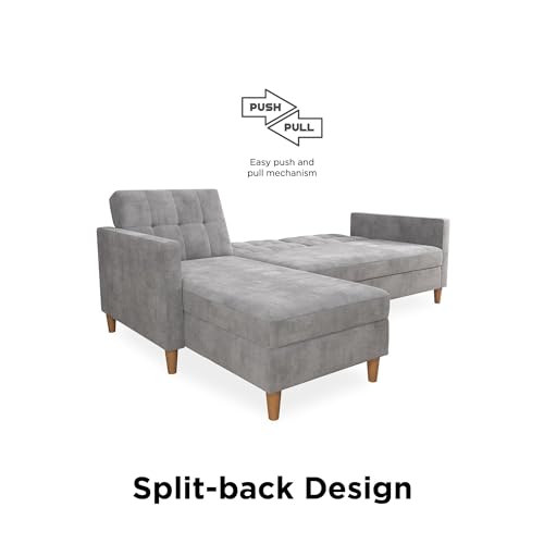 DHP Hartford Storage Sectional Futon with Interchangeable Chaise, Space-saving Design with Multi-position Back, Wooden Legs, Light Grey Chenille