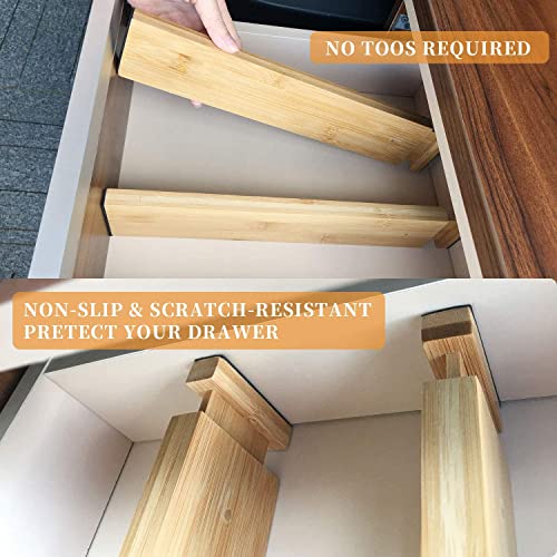 VaeFae 6 Pack Bamboo Drawer Dividers, Adjustable Drawer Organizer, Expandable Organization for Kitchen, Office, Bedroom, Dressers and Bathroom