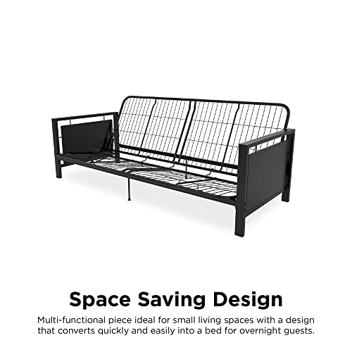 DHP Henley Metal Arm Futon Frame, Industrial Loft Design, Converts to Sleeper, Black Sturdy Metal