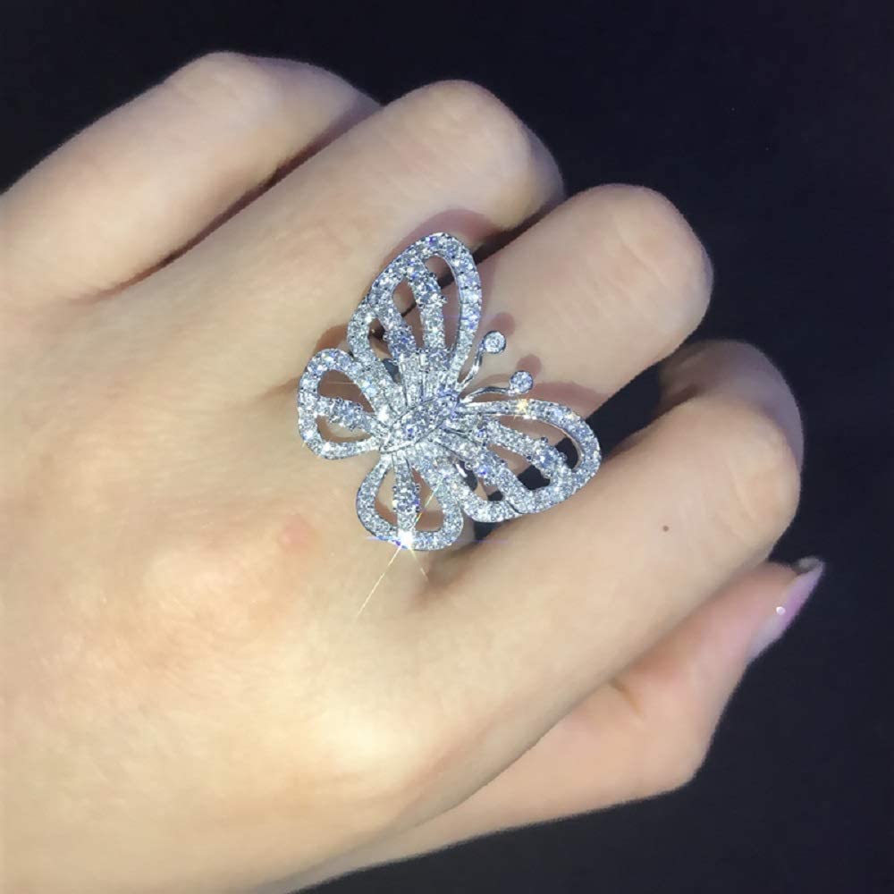 Fashion Luxury Full Diamond 3A Simulation Diamond Butterfly-Shaped Animal Name Slow Engagement Engagement Ring for Women (US Sizes: 6-10) (8)
