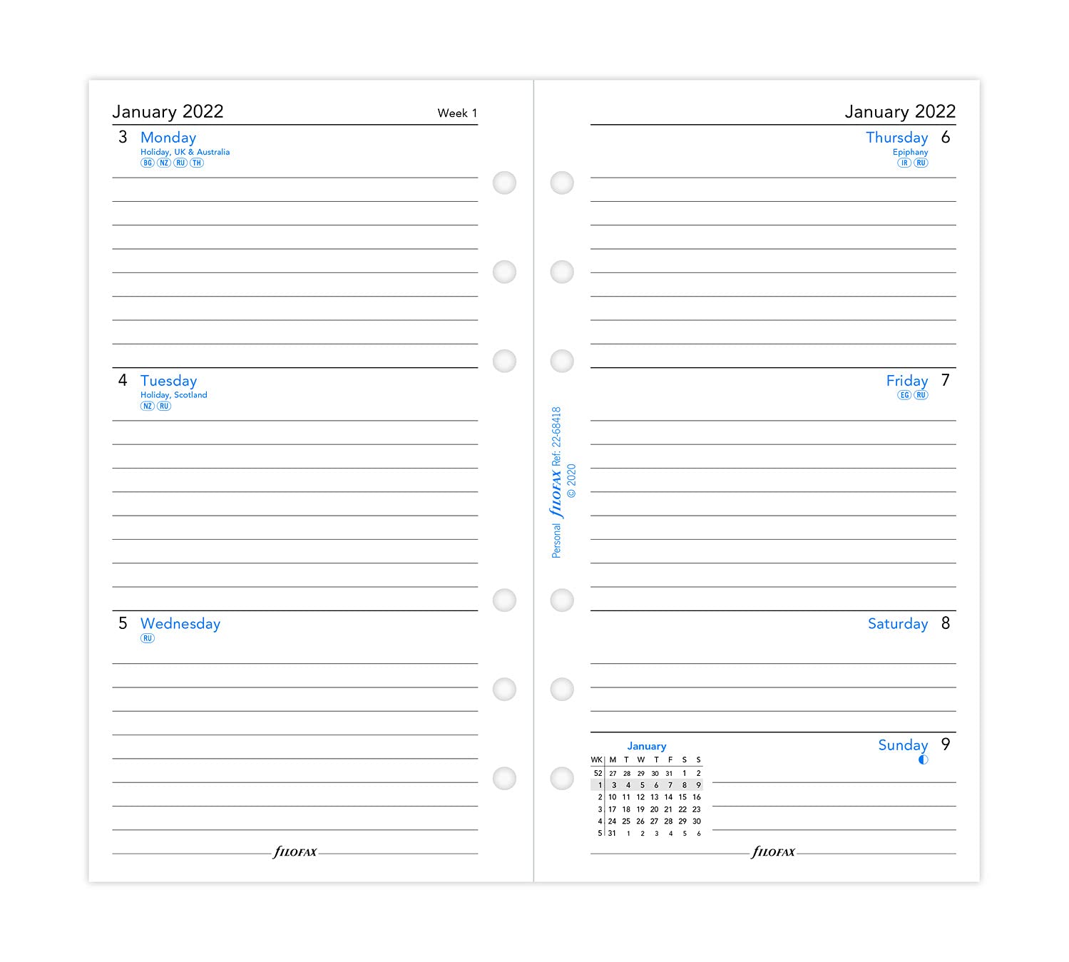 Filofax Personal Week on Two Pages Lined 2022 Diary