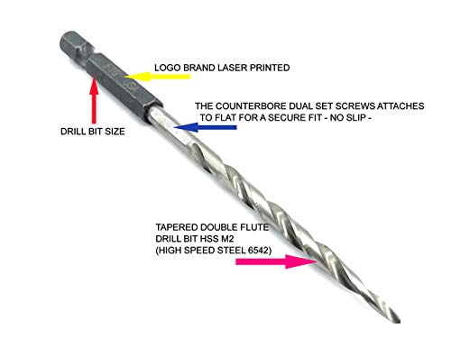 FTG USA Countersink Drill Bit Set 3 Pc #6 (9/64") Wood Countersink Drill Bit Pack Same Size Set Countersink HSS M2 Tapered Countersink Bit, with 1 Hex Wrench, Woodworking Countersink Drill Bits