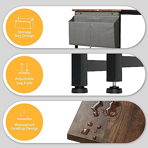 YSSOA 40 Inch Computer, Modern Simple Style Home Office, Study Student Writing, Vintage with Storage Bag Wooden Desk, Brown