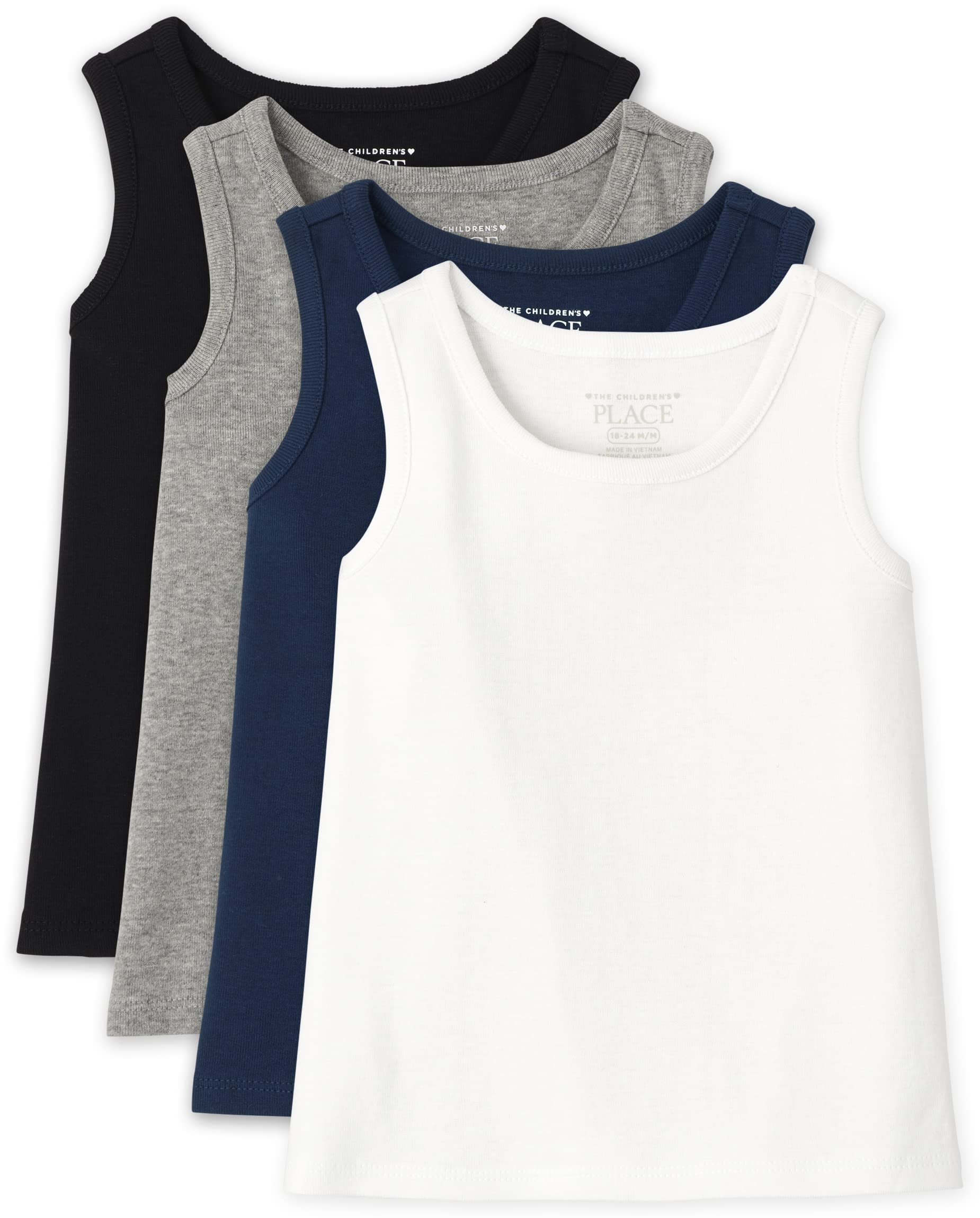 The Children's Place Baby Girls' and Toddler Basic Ribbed Tank, 4 Pack, Black/White/Tidal/Heather Grey 4-Pack, 5T