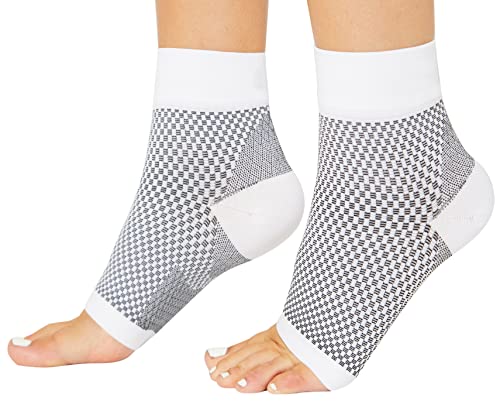 THEODORE MAGNUS Premium Compression Socks for Plantar Fasciitis, Foot Sleeves for Everyday and Pain Relief Treatment with Arch Support - White - Medium (1 Pair) - CS1-White-M