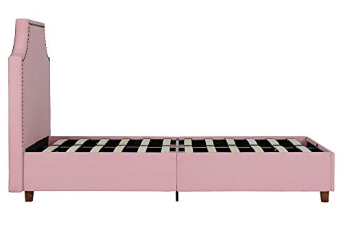 DHP Melita Linen Upholstered Platform Bed Frame,Pink, Twin