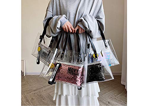 Clear Bags For Women Transparent Crossbody Shoulder Bag Handbag Tote (Black)