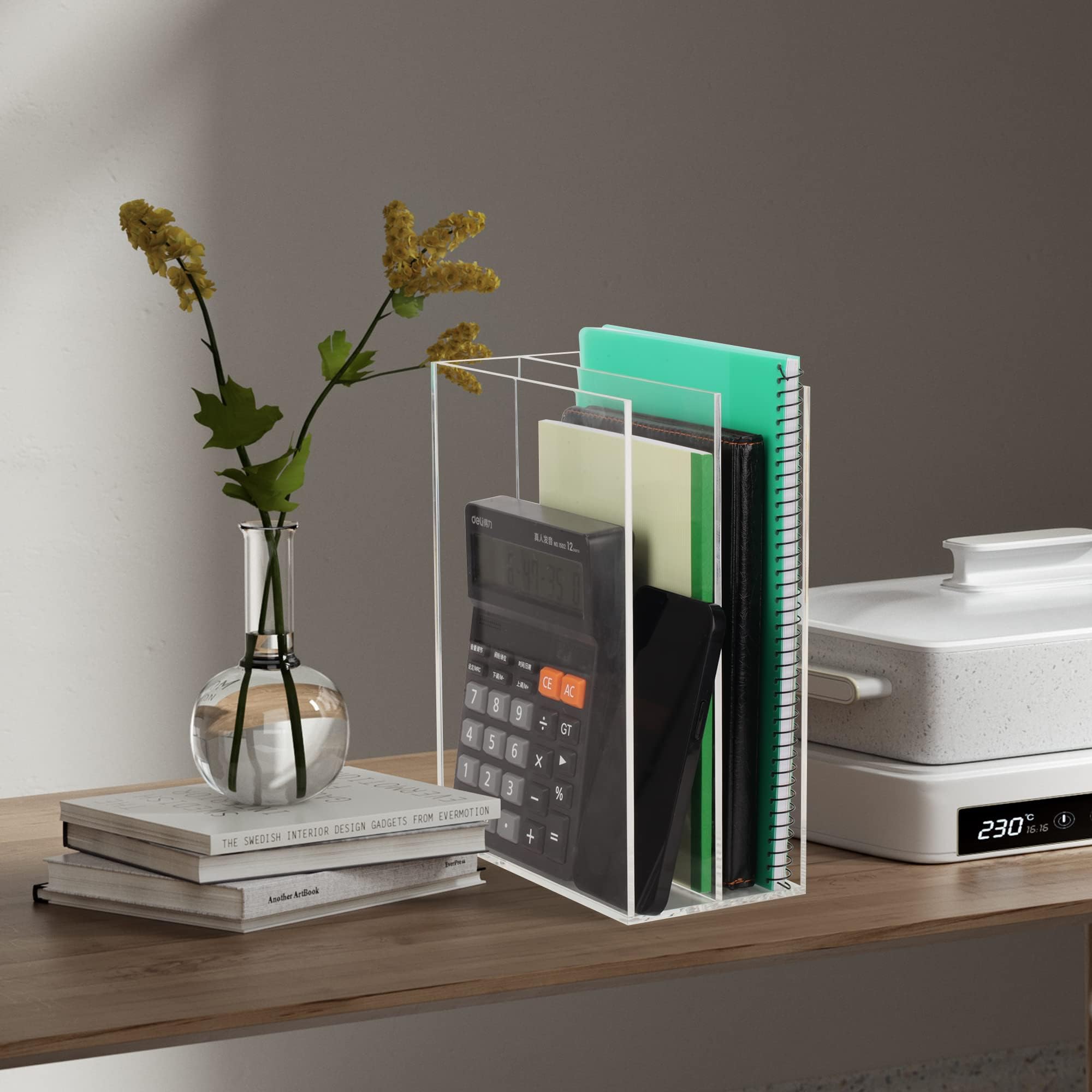 Esonmark Clear Acrylic File Holder 2 Section Magazine File Organizer for Desk Office Home Desktop Sorter Folder for Documents Letter Paper Mail Storage 2 Pack (HF002)