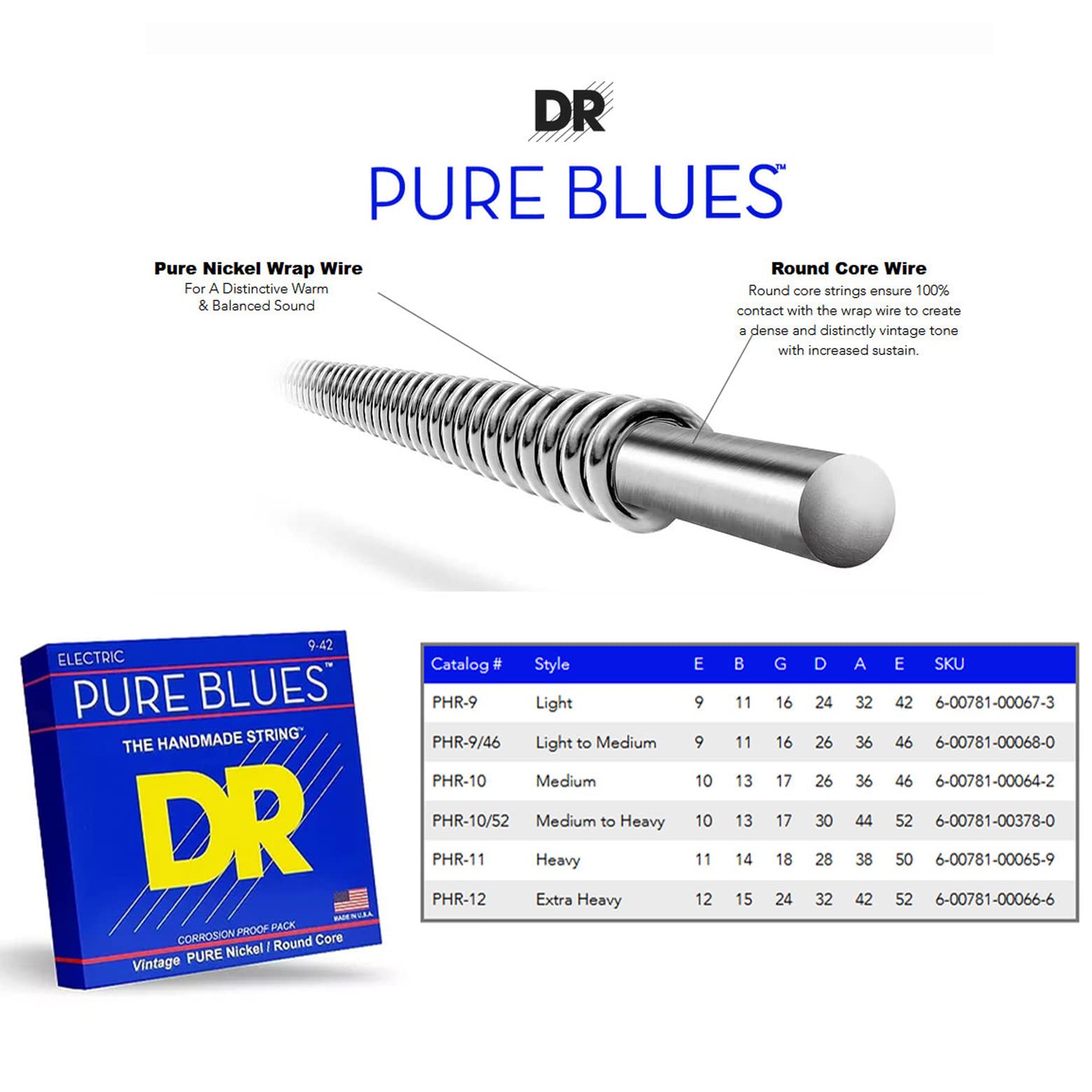 DR Strings Pure Blues Nickel Wound Vintage Style Electric Guitar Strings β 10-46 Gauge