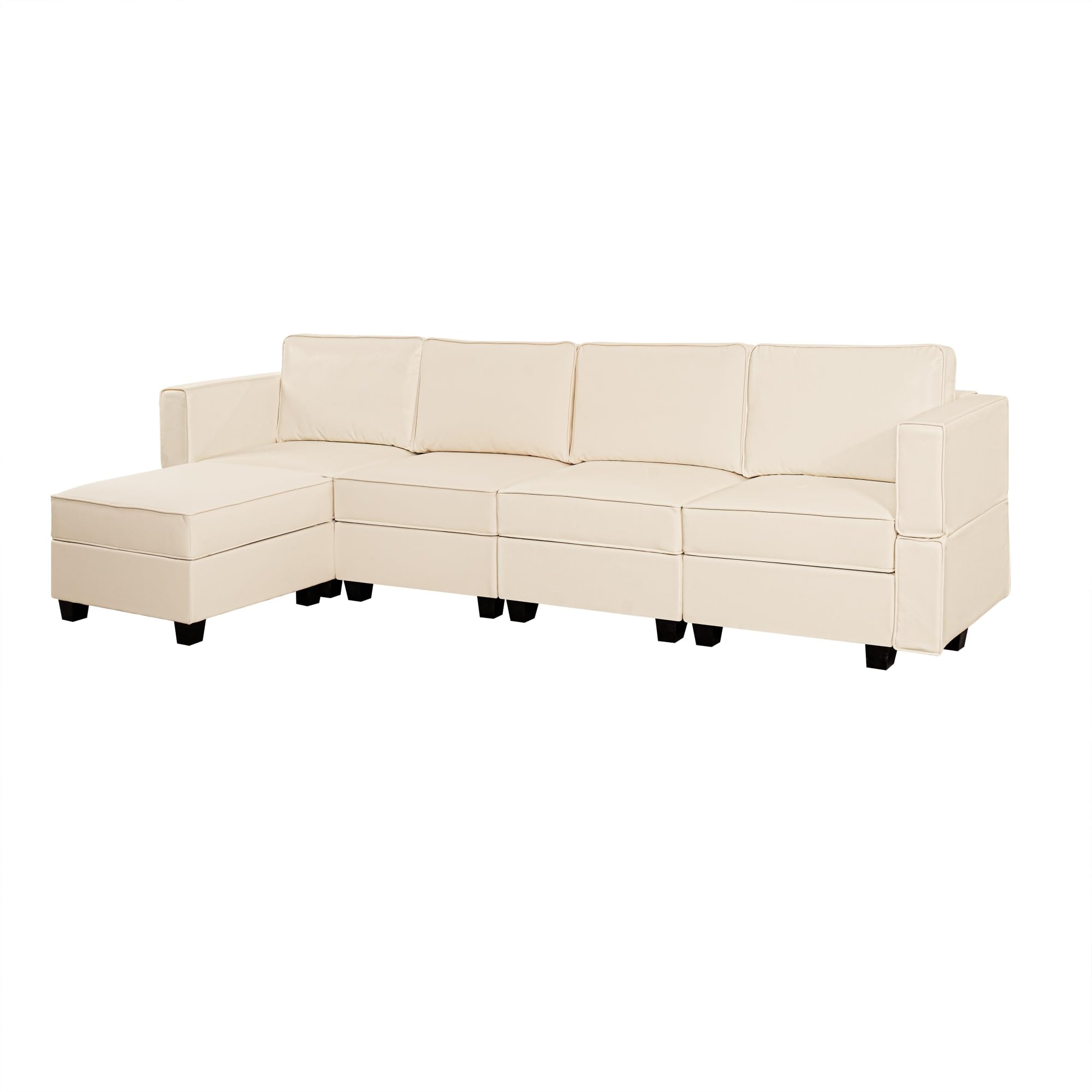 Naomi Home Sarah L-Shaped Sofa with Storage Seat Fabric Modular Sectional Couch Reversible Chaise L Couch Sectionnal Sofa, White, Air Leather