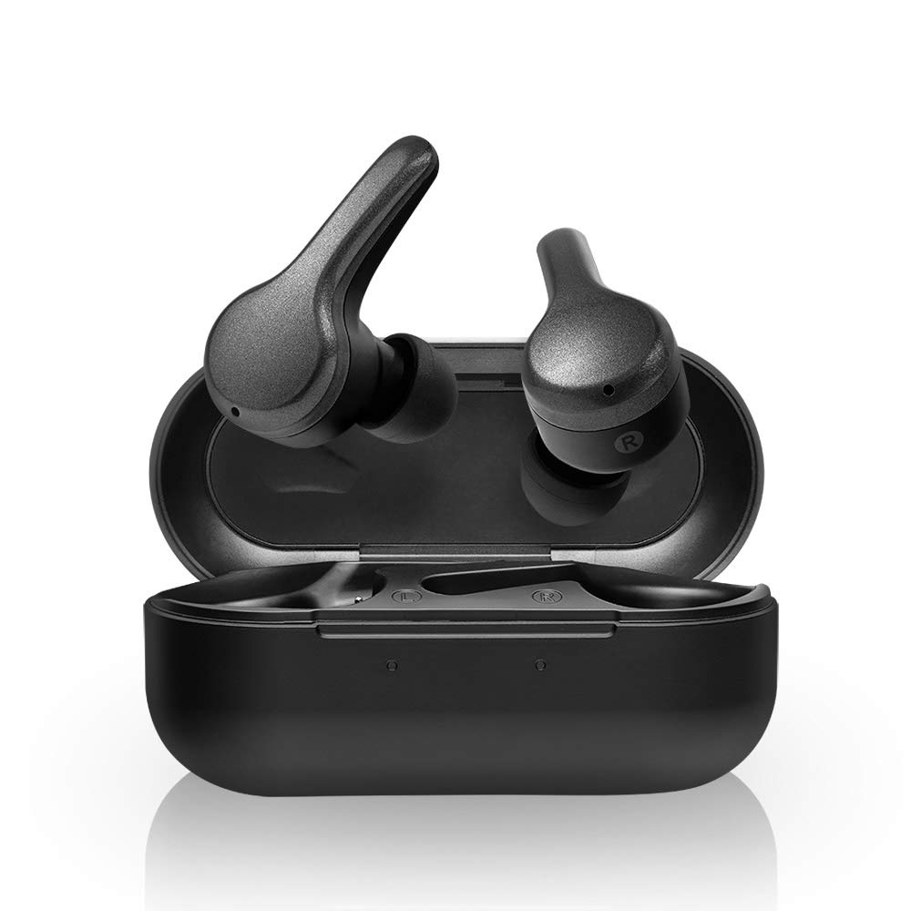 EXFIT BCS-T90 True Wireless Earbuds with Bluetooth 5.0, Charging Case, IPX4 Waterproof, Touch Control, 4 Mic, 24H Playtime, Hi-Fi Stereo Sound – Sports in Ear Earphones for iPhone & Android [Black]