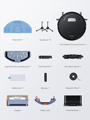 Laresar Robot Vacuums and Mop Combo, Max 4500Pa Suction, Evol 3 Robotic Vacuum Cleaner with Auto Carpet Boost, Self-Charging, App&Remote&Voice Control, Super-Slim, Ideal for Pet Hair and Carpets