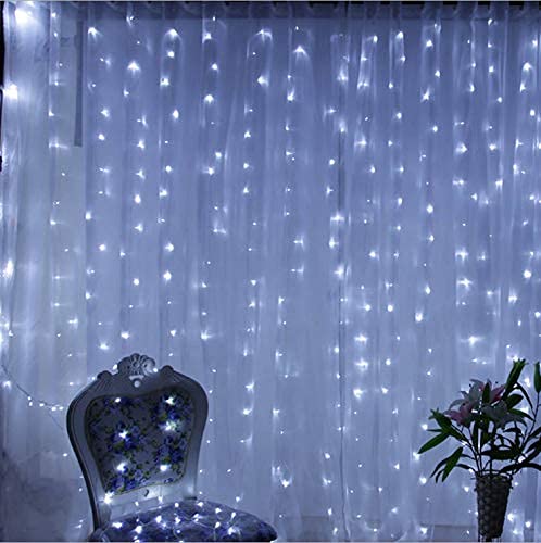 DLTND Solar Window Curtain Lights Solar String Lights for Window Solar String Lights for Fence Outdoor 300LED 10ftx10ft 8Modes led String Lights for Home Garden Patio Party Camping