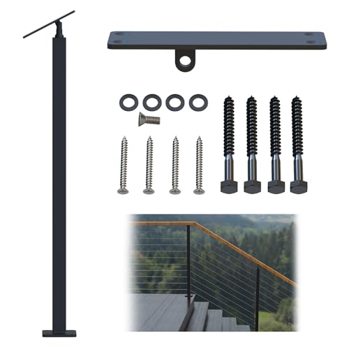 Dawn Railing Slim Cable Railing Post 36"x1.5"x1.5" Middle/End Post 30-40°Adjustable Top Cable Railing Post Black Coating Finishing Surface for Wood Concrete Stair Deck，1 Pack