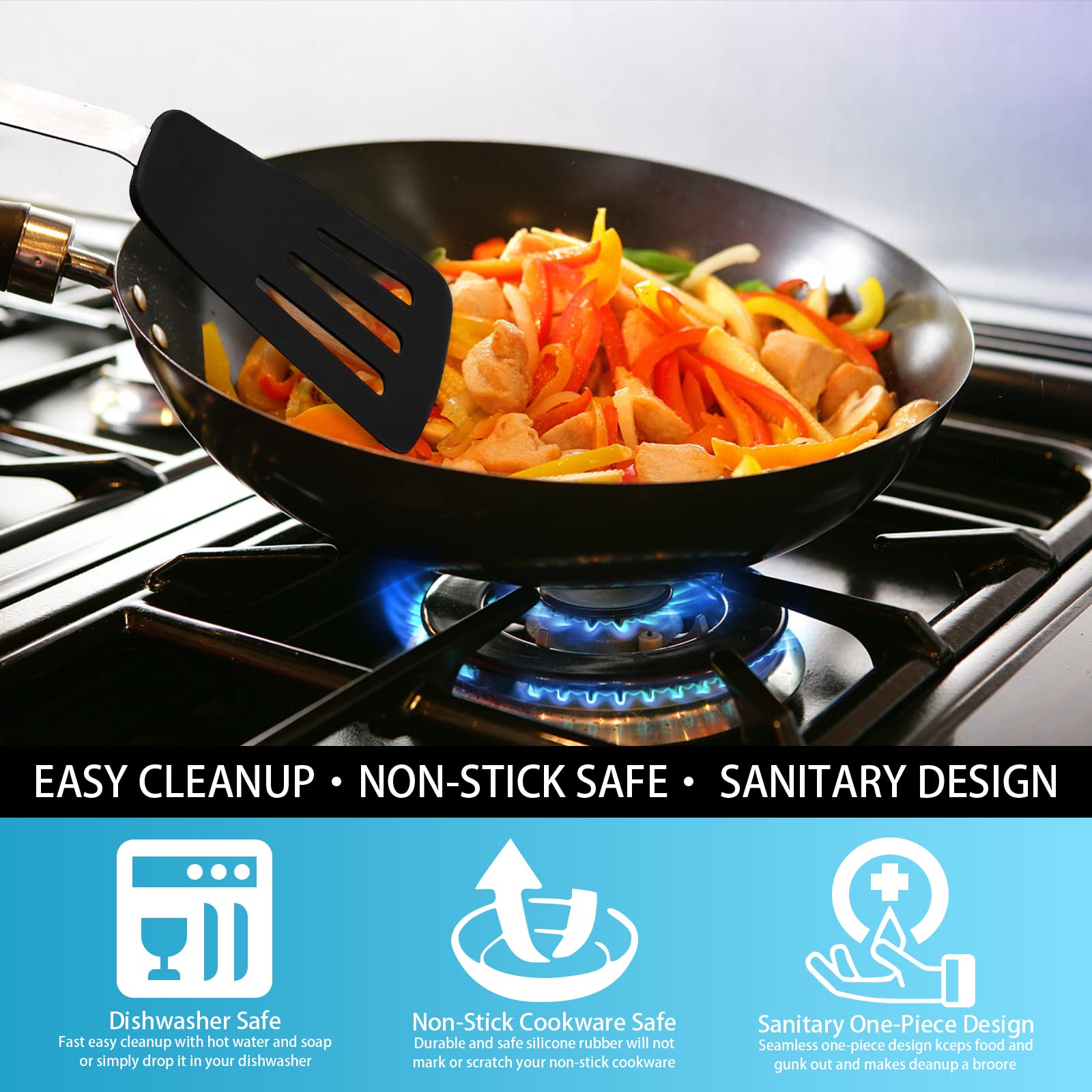 Daily Kitchen Utensil Set Silicone,Heat Resistant Cooking Utensils for Non Stick Cookware Spatula and Spoons Set Kitchen Tools for Baking Frying 4-Piece Set(Black)