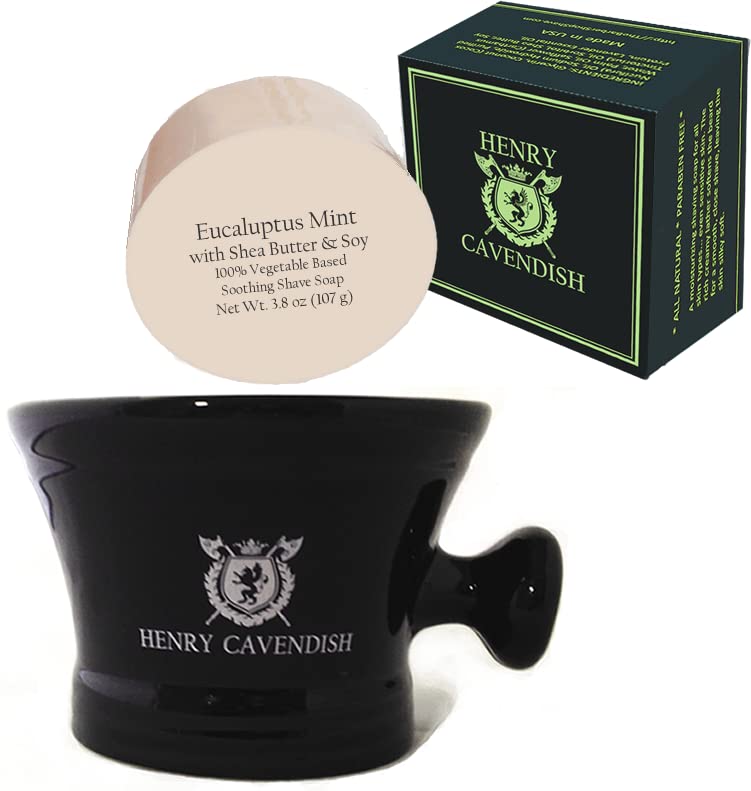 Henry Cavendish Sexxy Shaving Kit with - Shaving Soap with Shea Butter & Coconut Oil. Long Lasting 3.8 oz Puck Refill, plus Gentleman's Ceramic Shaving Soap Bowl with Handle.