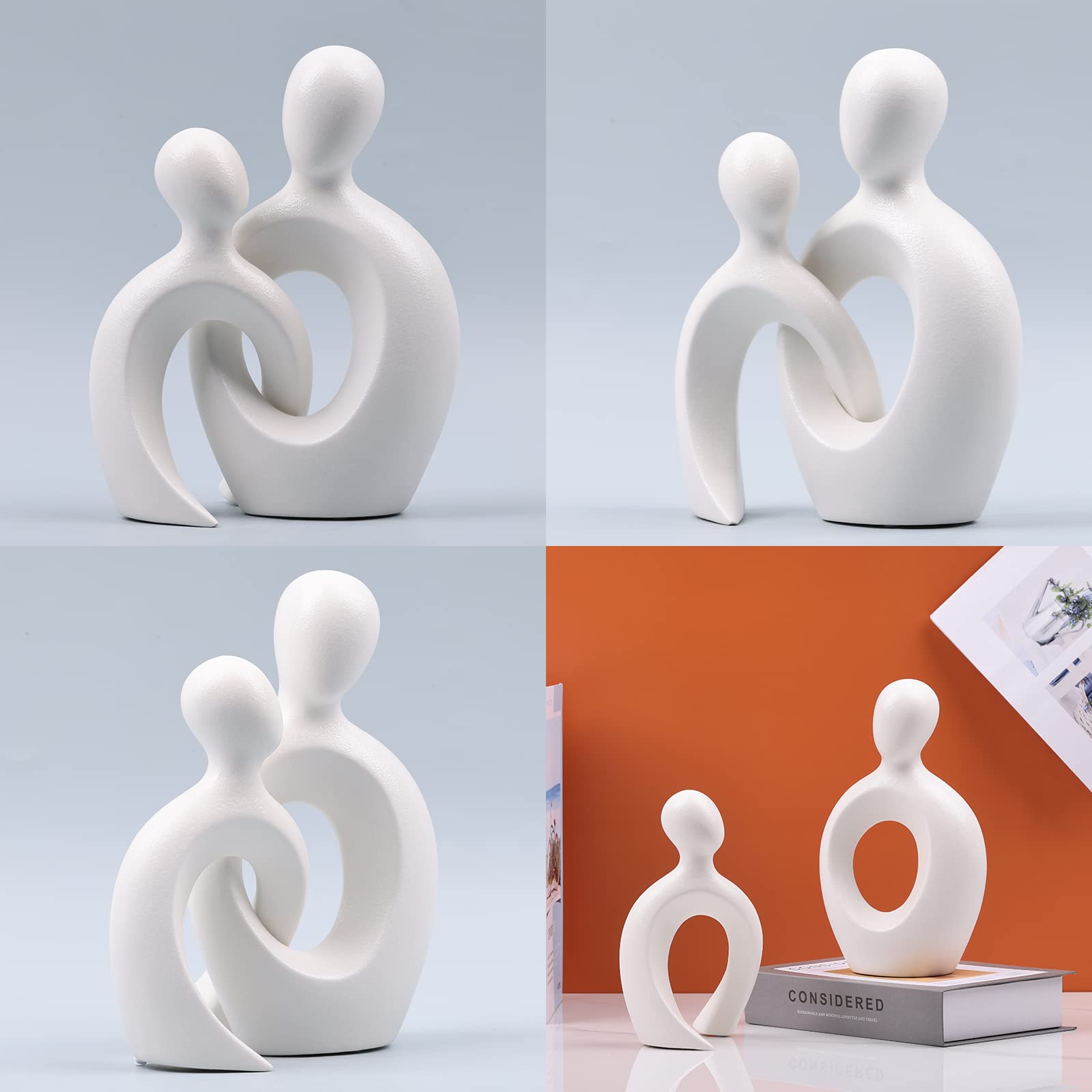 DOVDOV Ceramic Couple Statue, Modern Home Decor Statue, White Home Decor, Romantic Snuggle Abstract Couple Art Sculpture, Living Room Office Bookshelf Bedroom Decorations, (A)