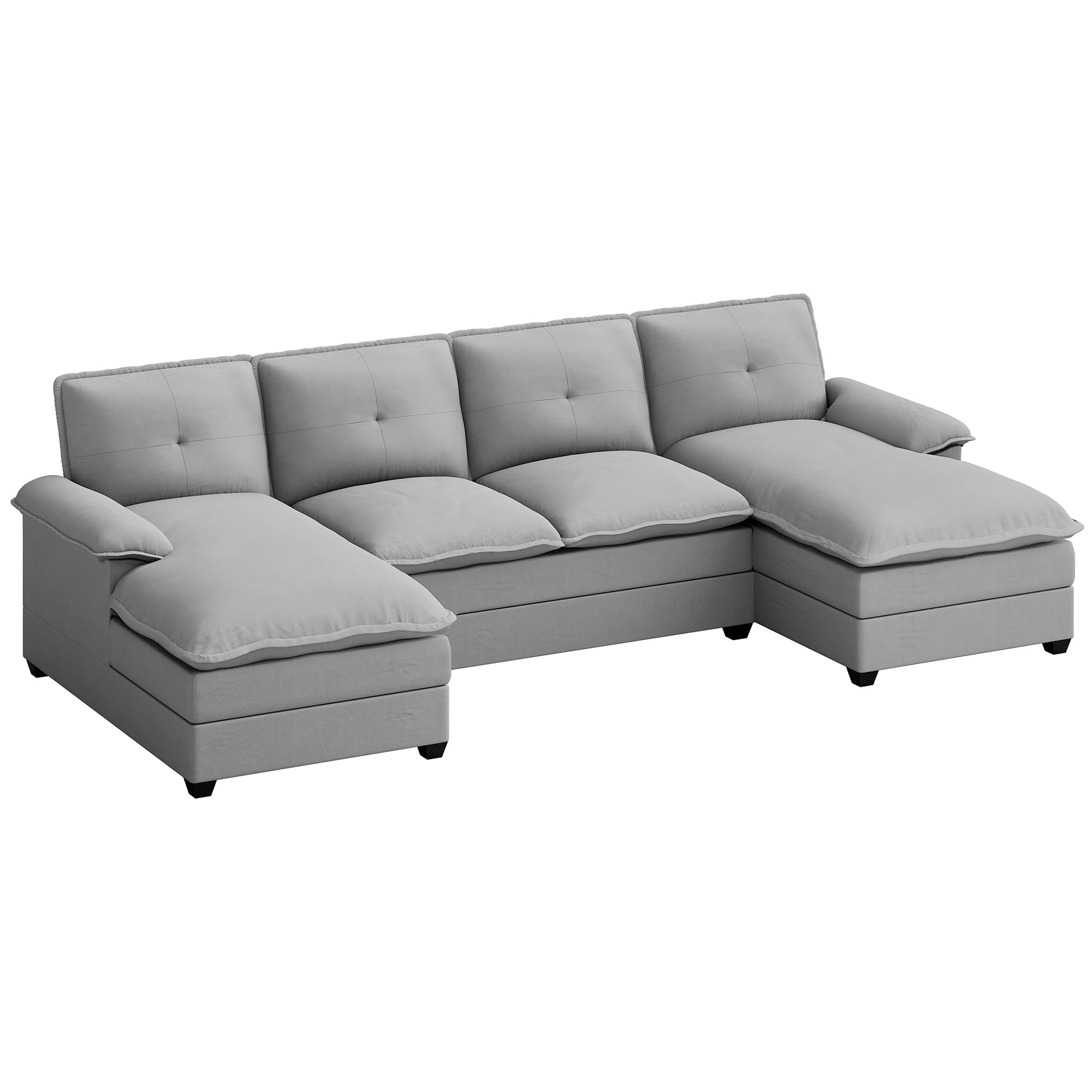 JAMFLY Sectional Couches for Living Room, U-Shaped Couch 4 Seat Sofas with Double Chaises, Modular Sectional Sofa Set for Apartment Furniture for Apartment, Light Grey