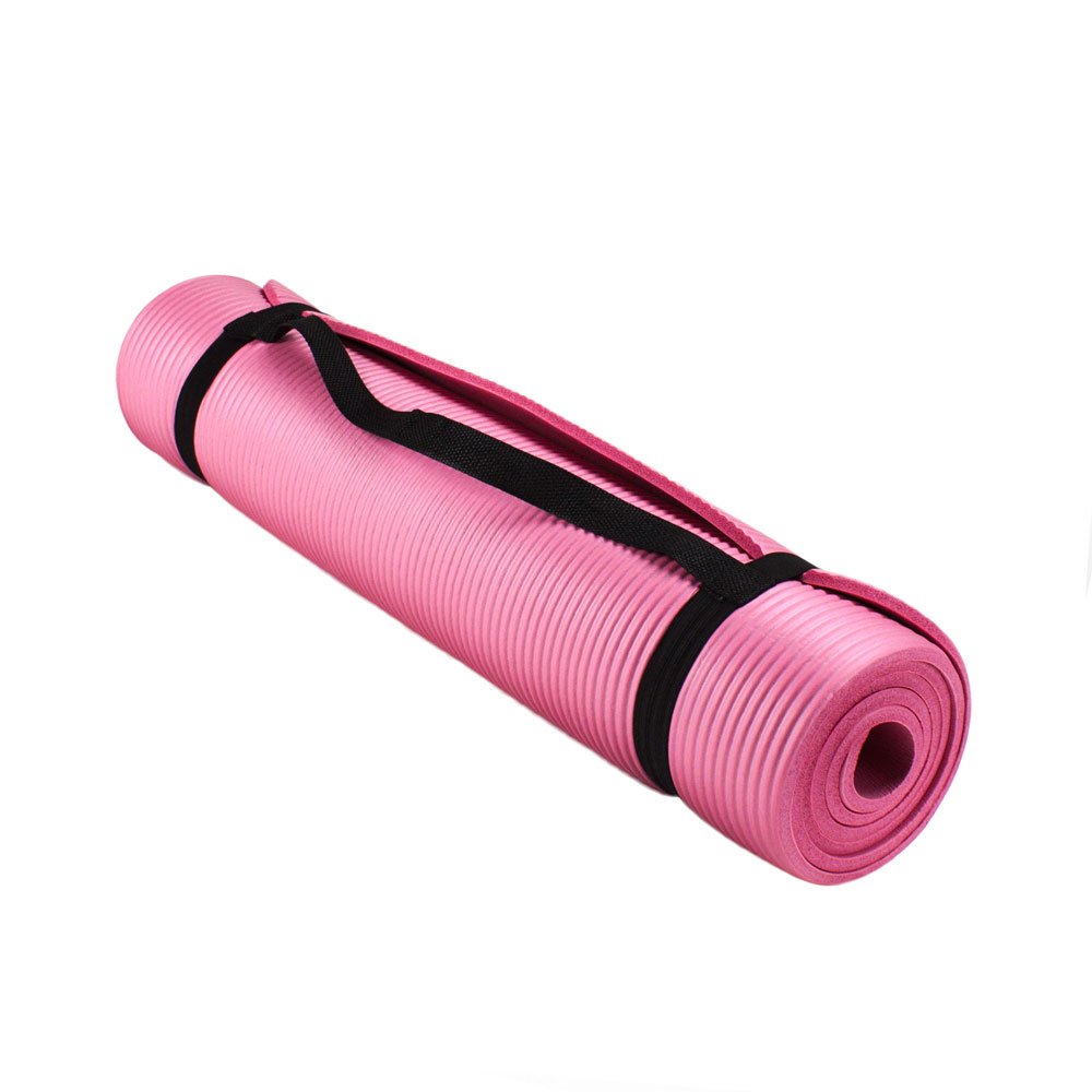 Crown Sporting Goods 3/8-inch (8mm) Professional Yoga Mat with No-Slip Ridges and Travel Shoulder Sling (Pink)
