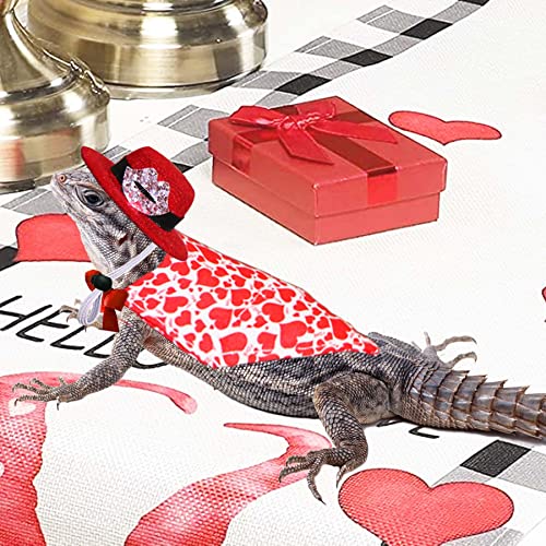 JOTFA 4 Pcs Bearded Dragon Valentine’s Day Costumes, Lizard Valentine’s Day Hats Bandanas Lizard Scarf Valentines Outfits for Bearded Dragon Lizard Hamster Guinea Pig Small Animal