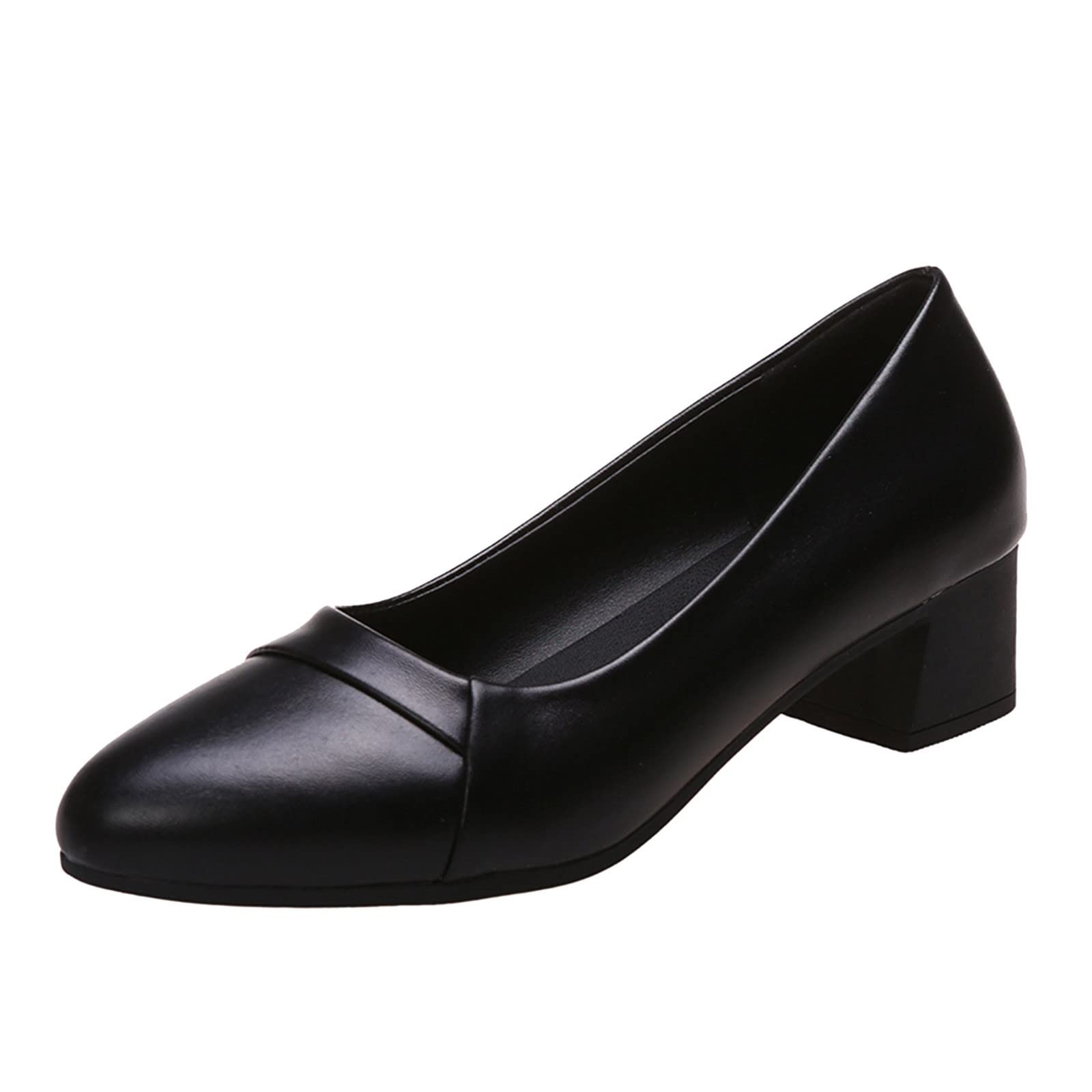 Fashion Summer and Autumn Women Pumps Shoes Pointed Toe Solid Color Simple Style Medium Heel Thick Clear Heels Size 13 Black