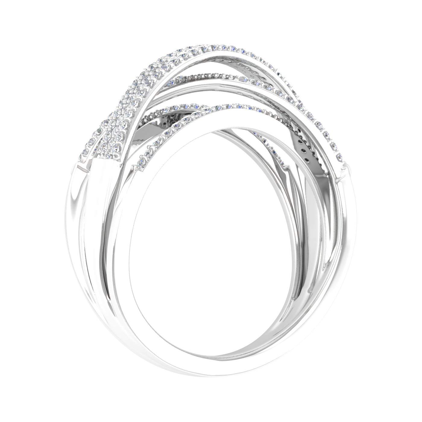 FINEROCK 0.52 Carat Diamond Bypass Wedding Band Ring in 10K White Gold (Ring Size 5)