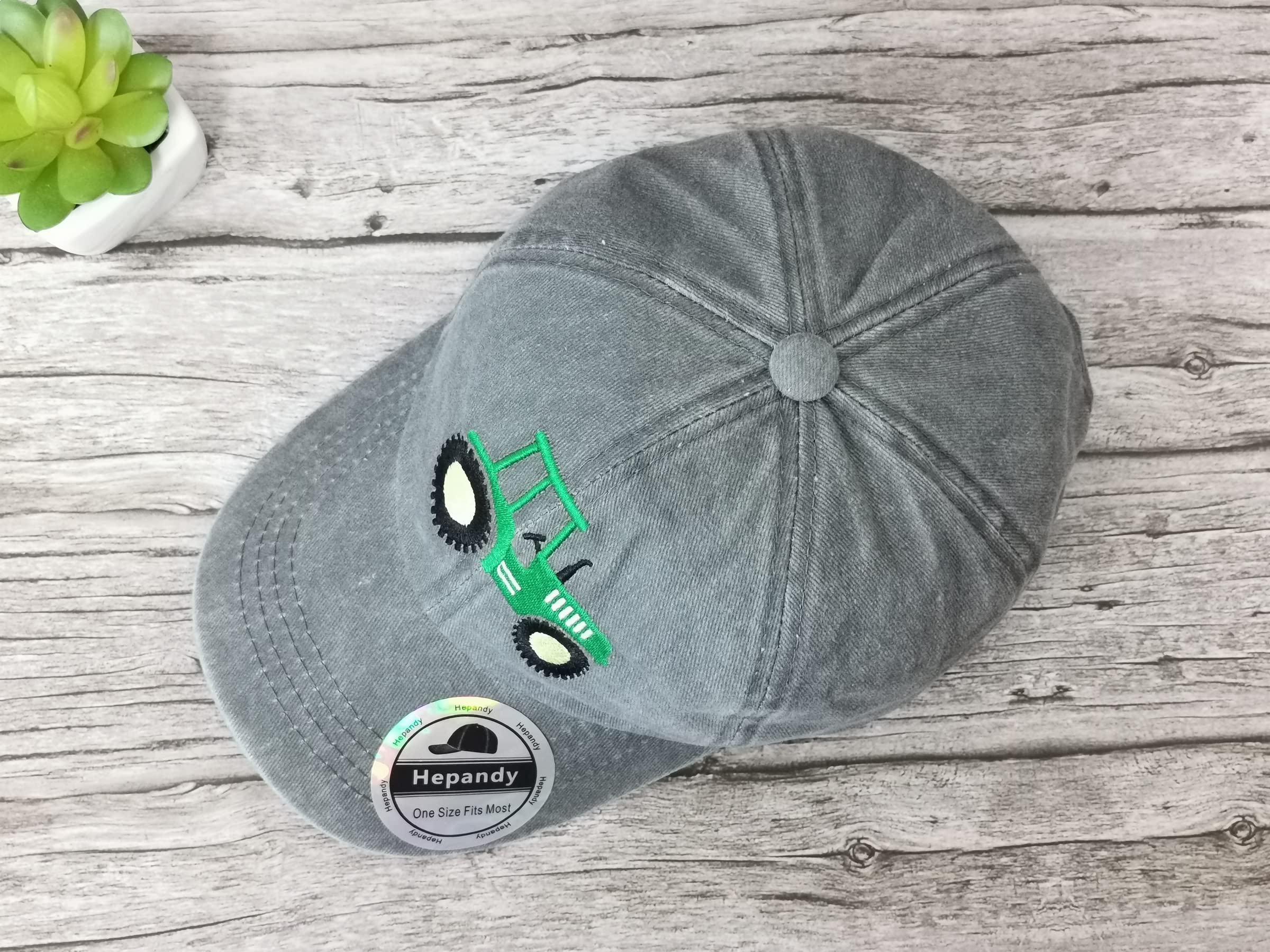 Hepandy Embroidered Tractor Farm Baseball Hats, Toddler Kids Embroidery Snapback Hat Youth Boys Washed Black Adjustable Trucker Hat
