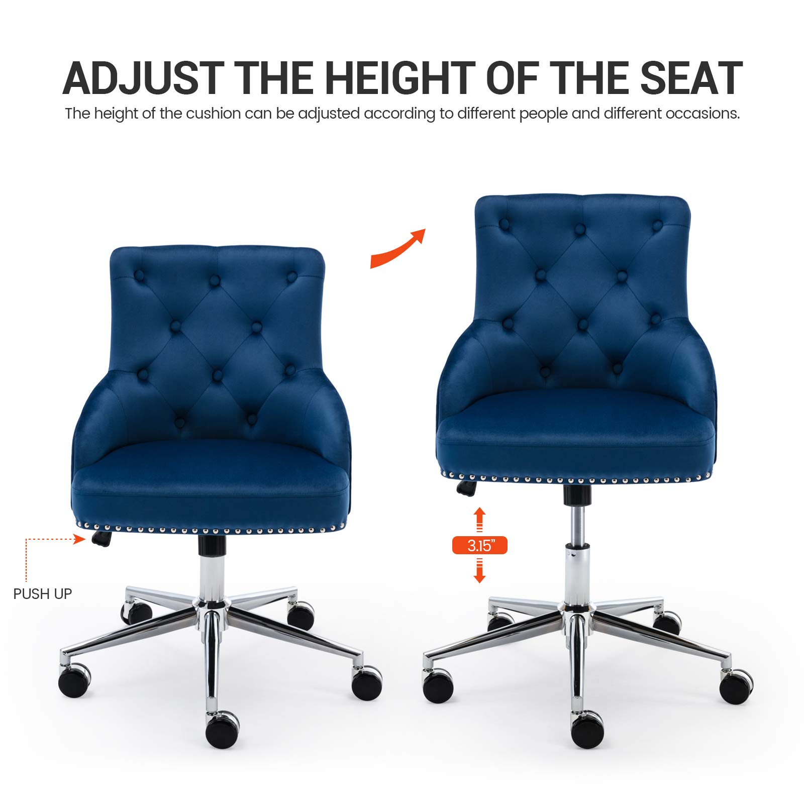 DMF Velvet Bar Stools Chairs with High Back Arms, Height Adjustable in Kitchen Dining Counter Room Fabric Barstools (1201-Sliver Base, Navy Blue)
