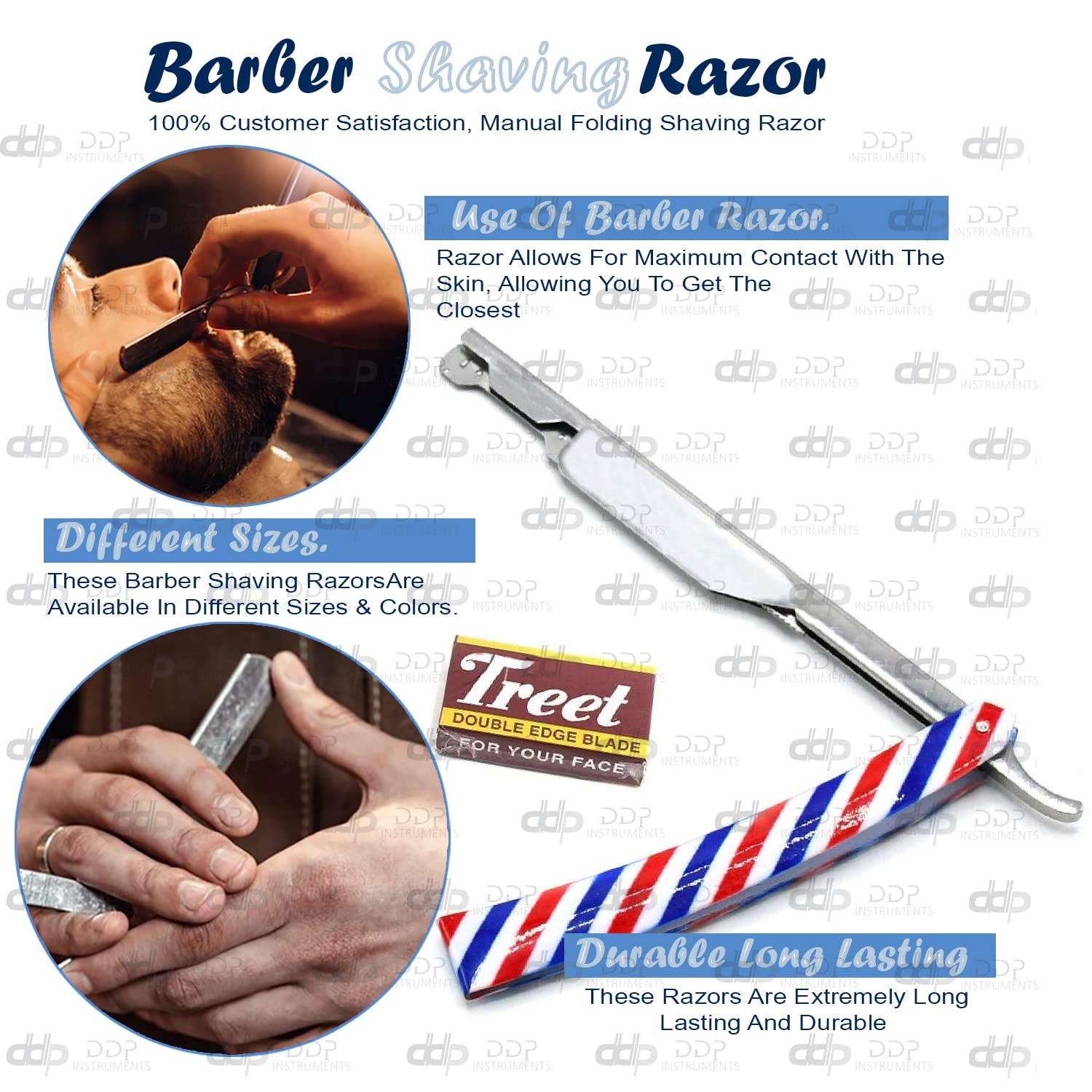 DDP Professional Barber Hair Shaving Razor Straight Knife With Free 10 Blade BTS-192 Flag Colors