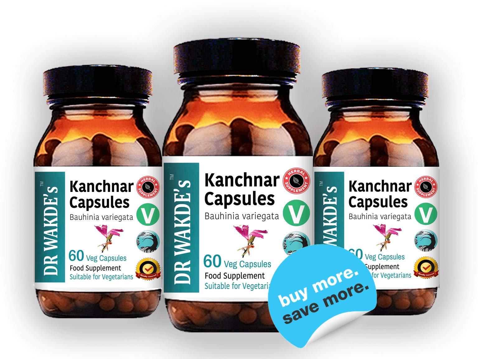 DR WAKDE'S Kanchnar Capsules (Bauhinia variegata) | 60 Veg Caps | Ayurvedic Supplement | Vegan | 100% Herbal | Quantity Discounts