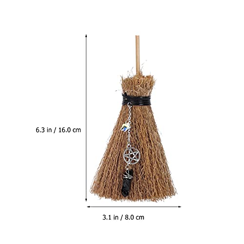 Halloween Mini Broom DIY Handmade Simulation Wizard Branch Broom Model Pendant Jewelry Making Accessories for Kids Khaki